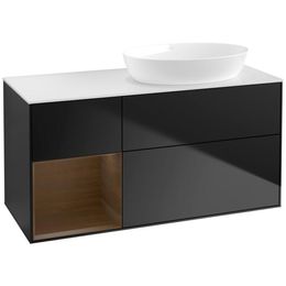 Villeroy & Boch Villeroy und Boch Finion Waschtischunterschrank FA41GNPD 120cm, Abdeckplatte white matt, Regale Walnut Veneer, Black matt lacquer
