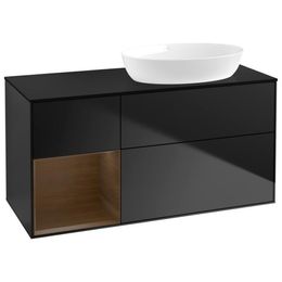 Villeroy & Boch Villeroy und Boch Finion Waschtischunterschrank GA42GNPD 120cm, Abdeckplatte black matt, Emotion, Regale Walnut Veneer, Black matt lacquer