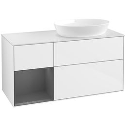 Villeroy & Boch Villeroy und Boch Finion Waschtischunterschrank FA41GKGF 120cm, Abdeckplatte white matt, Regale Anthracite matt lacquer, Glossy white lacquer