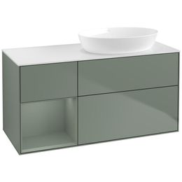 Villeroy & Boch Villeroy und Boch Finion Waschtischunterschrank FA41GMGM 120cm, Abdeckplatte white matt, Regale Olive matt lacquer, Olive Matt Lacquer