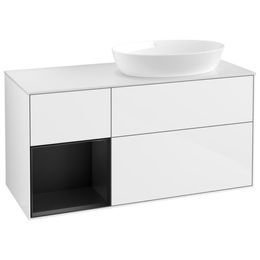 Villeroy & Boch Villeroy und Boch Finion Waschtischunterschrank GA41PDGF 120cm, Abdeckplatte white matt, Emotion, Regale Black matt lacquer, Glossy white lacquer