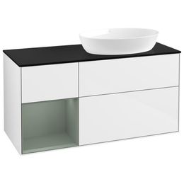 Villeroy & Boch Villeroy und Boch Finion Waschtischunterschrank GA42GMGF 120cm, Abdeckplatte black matt, Emotion, Regale Olive matt lacquer, Glossy white lacquer