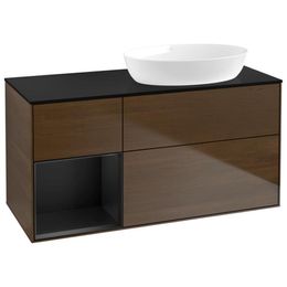Villeroy & Boch Villeroy und Boch Finion Waschtischunterschrank GA42PDGN 120cm, Abdeckplatte black matt, Emotion, Regale Black matt lacquer, Walnut veneer