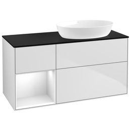 Villeroy & Boch Villeroy und Boch Finion Waschtischunterschrank GA42GFMT 120cm, Abdeckplatte black matt, Emotion, Regale Glossy white lacquer, White matt lacquer