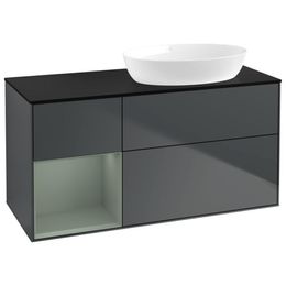 Villeroy & Boch Villeroy und Boch Finion Waschtischunterschrank GA42GMHG 120cm, Abdeckplatte black matt, Emotion, Regale Olive matt lacquer, Midnight Blue Matt Lacquer