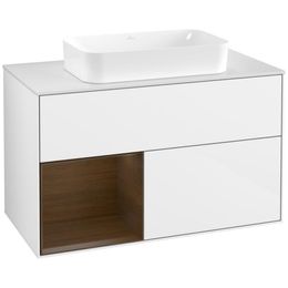 Villeroy & Boch Villeroy und Boch Finion Waschtischunterschrank G651GNGF 100x60,3x50,1cm, Regal links Walnut veneer, Glossy white lacquer
