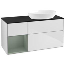 Villeroy & Boch Villeroy und Boch Finion Waschtischunterschrank GA42GMMT 120cm, Abdeckplatte black matt, Emotion, Regale Olive matt lacquer, White matt lacquer