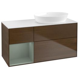 Villeroy & Boch Villeroy und Boch Finion Waschtischunterschrank GA41GMGN 120cm, Abdeckplatte white matt, Emotion, Regale Olive matt lacquer, Walnut veneer