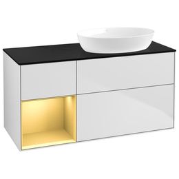 Villeroy & Boch Villeroy und Boch Finion Waschtischunterschrank GA42HFMT 120cm, Abdeckplatte black matt, Emotion, Regale Gold matt lacquer, White matt lacquer