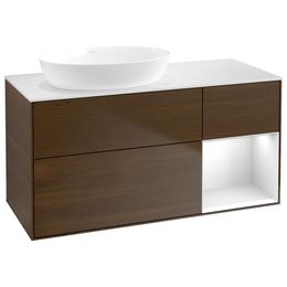 Villeroy & Boch Villeroy und Boch Finion Waschtischunterschrank GA51GFGN 120cm, Abdeckplatte white matt, Emotion, Regale Glossy white lacquer, Walnut veneer