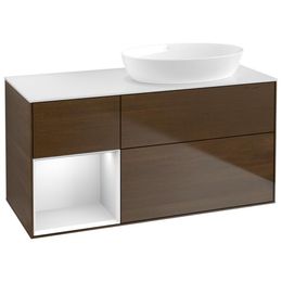 Villeroy & Boch Villeroy und Boch Finion Waschtischunterschrank GA41MTGN 120cm, Abdeckplatte white matt, Emotion, Regale White matt lacquer, Walnut veneer