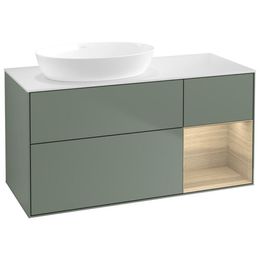 Villeroy & Boch Villeroy und Boch Finion Waschtischunterschrank GA51PCGM 120cm, Abdeckplatte white matt, Emotion, Regale Oak Veneer, Olive Matt Lacquer