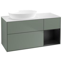 Villeroy & Boch Villeroy und Boch Finion Waschtischunterschrank GA51PDGM 120cm, Abdeckplatte white matt, Emotion, Regale Black matt lacquer, Olive Matt Lacquer
