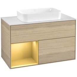 Villeroy & Boch Villeroy und Boch Finion Waschtischunterschrank G651HFPC 100x60,3x50,1cm, Regal links Gold matt, Oak Veneer