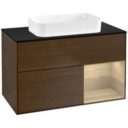 Villeroy & Boch Villeroy und Boch Finion Waschtischunterschrank F662PCGN 100x60,3x50,1cm, Regal rechts Oak Veneer, Walnut veneer