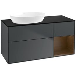 Villeroy & Boch Villeroy und Boch Finion Waschtischunterschrank FA52GNHG 120cm, Abdeckplatte black matt, Regale Walnut Veneer, Midnight Blue Matt Lacquer