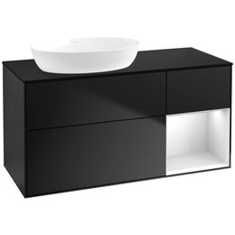 Villeroy & Boch Villeroy und Boch Finion Waschtischunterschrank FA52MTPD 120cm, Abdeckplatte black matt, Regale White matt lacquer, Black matt lacquer