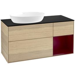 Villeroy & Boch Villeroy und Boch Finion Waschtischunterschrank FA52HBPC 120cm, Abdeckplatte black matt, Regale Peony matt lacquer, Oak Veneer