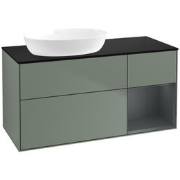 Villeroy & Boch Villeroy und Boch Finion Waschtischunterschrank FA52HGGM 120cm, Abdeckplatte black matt, Regale Midnight matt lacquer, Olive Matt Lacquer