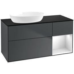 Villeroy & Boch Villeroy und Boch Finion Waschtischunterschrank FA52MTHG 120cm, Abdeckplatte black matt, Regale White matt lacquer, Midnight Blue Matt Lacquer