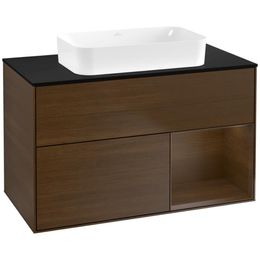 Villeroy & Boch Villeroy und Boch Finion Waschtischunterschrank F662GNGN 100x60,3x50,1cm, Regal rechts Walnut veneer, Walnut veneer