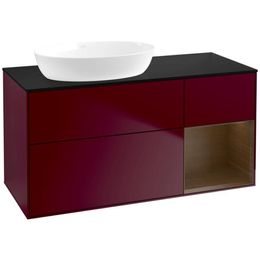 Villeroy & Boch Villeroy und Boch Finion Waschtischunterschrank FA52GNHB 120cm, Abdeckplatte black matt, Regale Walnut Veneer, Peony Matt
