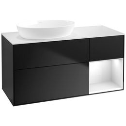 Villeroy & Boch Villeroy und Boch Finion Waschtischunterschrank FA51GFPD 120cm, Abdeckplatte white matt, Regale Glossy white lacquer, Black matt lacquer
