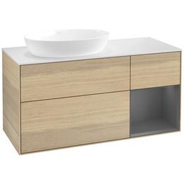 Villeroy & Boch Villeroy und Boch Finion Waschtischunterschrank FA51GKPC 120cm, Abdeckplatte white matt, Regale Anthracite matt lacquer, Oak Veneer