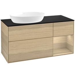 Villeroy & Boch Villeroy und Boch Finion Waschtischunterschrank FA52PCPC 120cm, Abdeckplatte black matt, Regale Oak Veneer, Oak Veneer