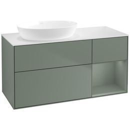 Villeroy & Boch Villeroy und Boch Finion Waschtischunterschrank FA51GMGM 120cm, Abdeckplatte white matt, Regale Olive matt lacquer, Olive Matt Lacquer