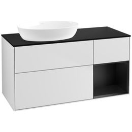 Villeroy & Boch Villeroy und Boch Finion Waschtischunterschrank FA52PDMT 120cm, Abdeckplatte black matt, Regale Black matt lacquer, White matt lacquer