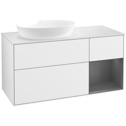 Villeroy & Boch Villeroy und Boch Finion Waschtischunterschrank FA51GKGF 120cm, Abdeckplatte white matt, Regale Anthracite matt lacquer, Glossy white lacquer