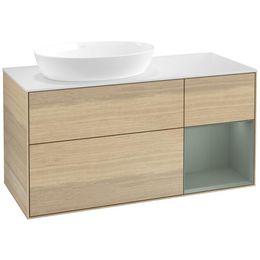 Villeroy & Boch Villeroy und Boch Finion Waschtischunterschrank FA51GMPC 120cm, Abdeckplatte white matt, Regale Olive matt lacquer, Oak Veneer