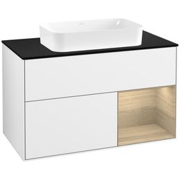 Villeroy & Boch Villeroy und Boch Finion Waschtischunterschrank F662PCGF 100x60,3x50,1cm, Regal rechts Oak Veneer, Glossy white lacquer