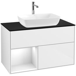 Villeroy & Boch Villeroy und Boch Finion Waschtischunterschrank F772GFGF 100cm, Abdeckplatte black matt, Regale Glossy white lacquer, Glossy white lacquer