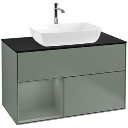 Villeroy & Boch Villeroy und Boch Finion Waschtischunterschrank F772GMGM 100cm, Abdeckplatte black matt, Regale Olive matt lacquer, Olive Matt Lacquer