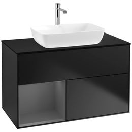 Villeroy & Boch Villeroy und Boch Finion Waschtischunterschrank F772GKPD 100cm, Abdeckplatte black matt, Regale Anthracite matt lacquer, Black matt lacquer