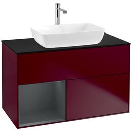 Villeroy & Boch Villeroy und Boch Finion Waschtischunterschrank F772HGHB 100cm, Abdeckplatte black matt, Regale Midnight matt lacquer, Peony Matt