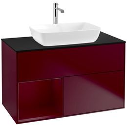Villeroy & Boch Villeroy und Boch Finion Waschtischunterschrank F772HBHB 100cm, Abdeckplatte black matt, Regale Peony matt lacquer, Peony Matt