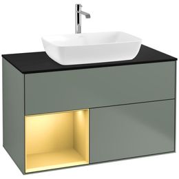 Villeroy & Boch Villeroy und Boch Finion Waschtischunterschrank F772HFGM 100cm, Abdeckplatte black matt, Regale Gold matt lacquer, Olive Matt Lacquer