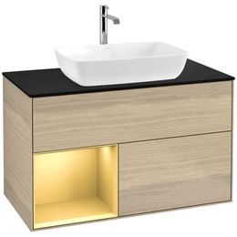 Villeroy & Boch Villeroy und Boch Finion Waschtischunterschrank F772HFPC 100cm, Abdeckplatte black matt, Regale Gold matt lacquer, Oak Veneer