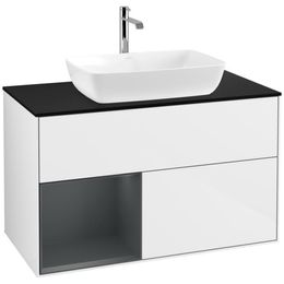Villeroy & Boch Villeroy und Boch Finion Waschtischunterschrank F772HGGF 100cm, Abdeckplatte black matt, Regale Midnight matt lacquer, Glossy white lacquer