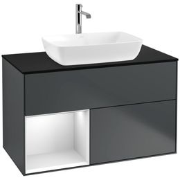 Villeroy & Boch Villeroy und Boch Finion Waschtischunterschrank F772MTHG 100cm, Abdeckplatte black matt, Regale White matt lacquer, Midnight Blue Matt Lacquer