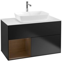 Villeroy & Boch Villeroy und Boch Finion Waschtischunterschrank F771GNPD 100cm, Abdeckplatte white matt, Regale Walnut Veneer, Black matt lacquer