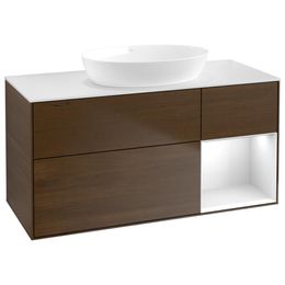Villeroy & Boch Villeroy und Boch Finion Waschtischunterschrank GA71GFGN 120cm, Abdeckplatte white matt, Emotion, Regale Glossy white lacquer, Walnut veneer