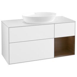 Villeroy & Boch Villeroy und Boch Finion Waschtischunterschrank GA71GNGF 120cm, Abdeckplatte white matt, Emotion, Regale Walnut Veneer, Glossy white lacquer