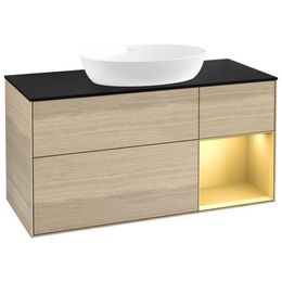 Villeroy & Boch Villeroy und Boch Finion Waschtischunterschrank FA72HFPC 120cm, Abdeckplatte black matt, Regale Gold matt lacquer, Oak Veneer