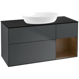 Villeroy & Boch Villeroy und Boch Finion Waschtischunterschrank FA72GNHG 120cm, Abdeckplatte black matt, Regale Walnut Veneer, Midnight Blue Matt Lacquer