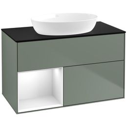 Villeroy & Boch Villeroy und Boch Finion Waschtischunterschrank FA12GFGM 100cm, Abdeckplatte black matt, Regale Glossy white lacquer, Olive Matt Lacquer