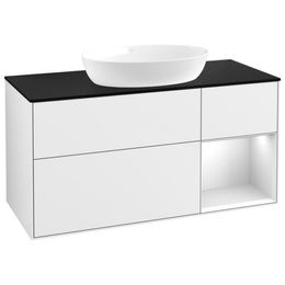 Villeroy & Boch Villeroy und Boch Finion Waschtischunterschrank FA72MTGF 120cm, Abdeckplatte black matt, Regale White matt lacquer, Glossy white lacquer